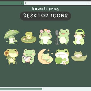 Kawaii Frog Desktop Icons Green Froggy Desktop Organizer Icon Set ...