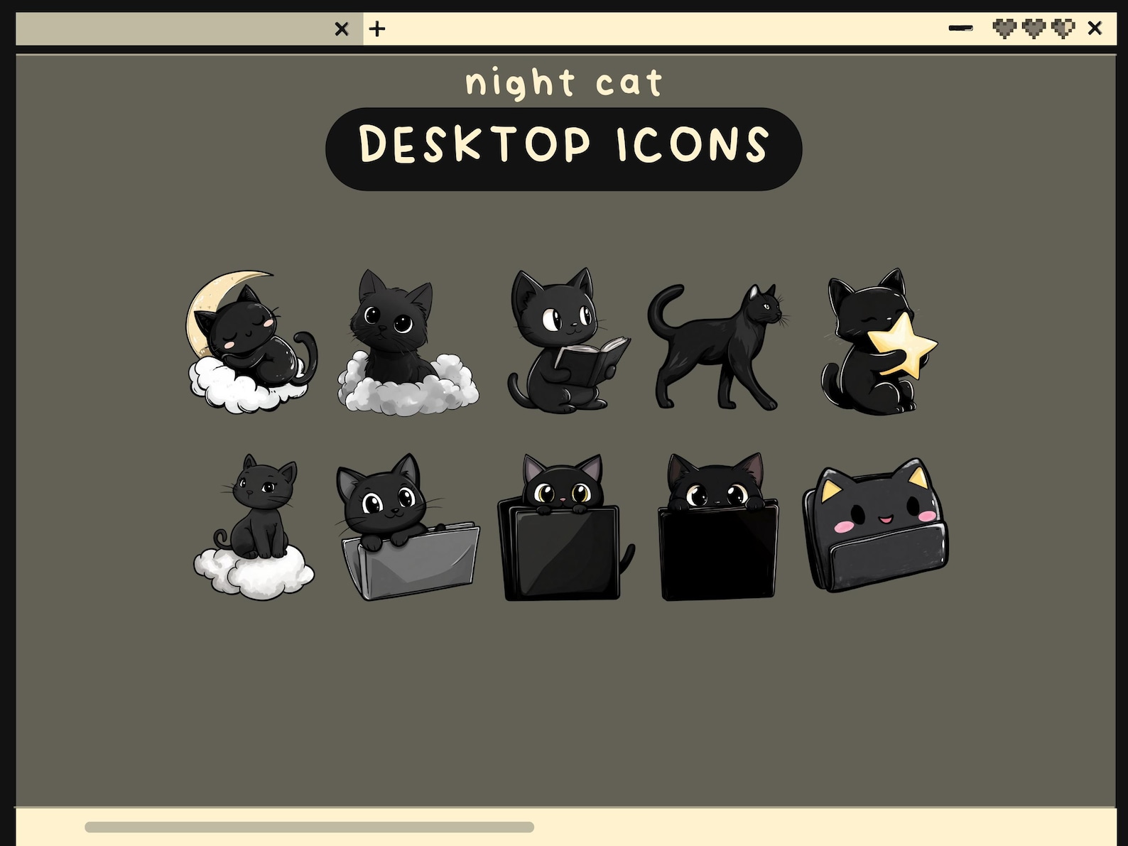 Night Cat Desktop Icons Black Aesthetic Dark Desktop Organizer Icon Set ...