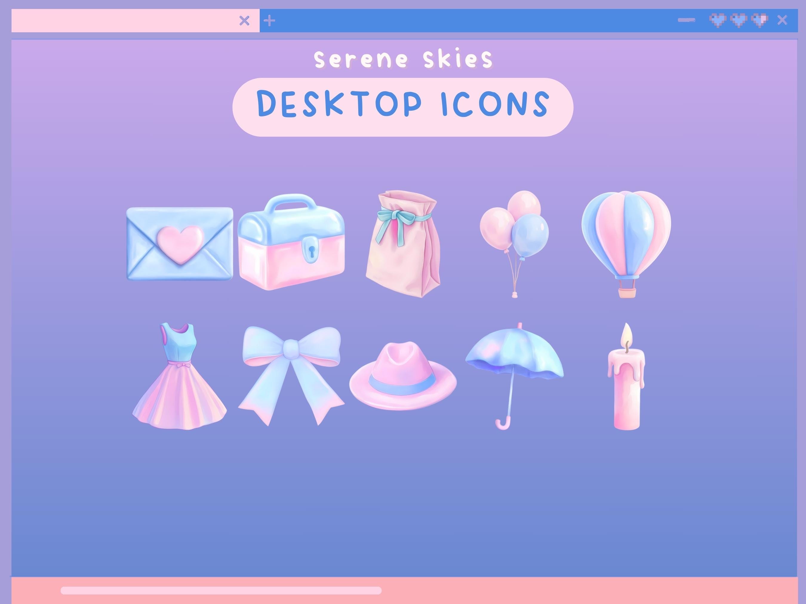Serene Skies Pink Blue Desktop Icons Cute Desktop Organizer Icon Set ...