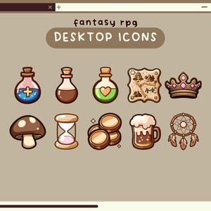 Fantasy Rpg Adventure Desktop Icons Kawaii Desktop Organizer Icons Set ...