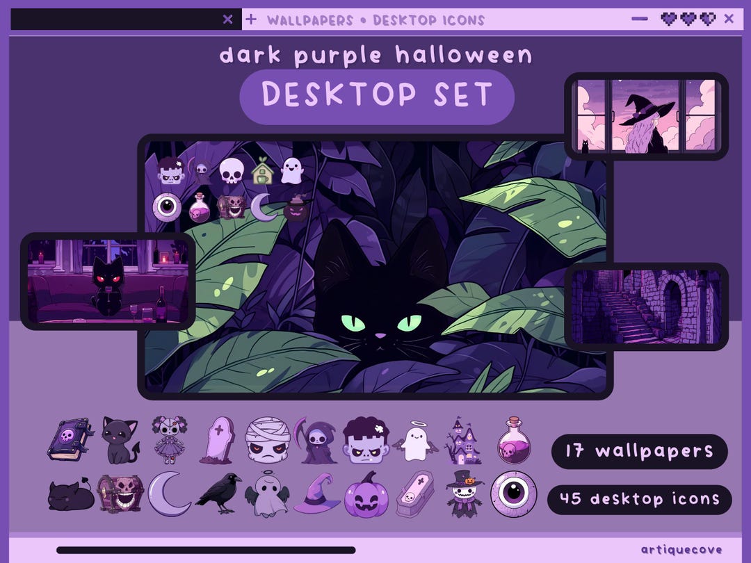 Dark Purple Desktop Set Wallpapers Icons Folders Dark Desktop Organizer ...