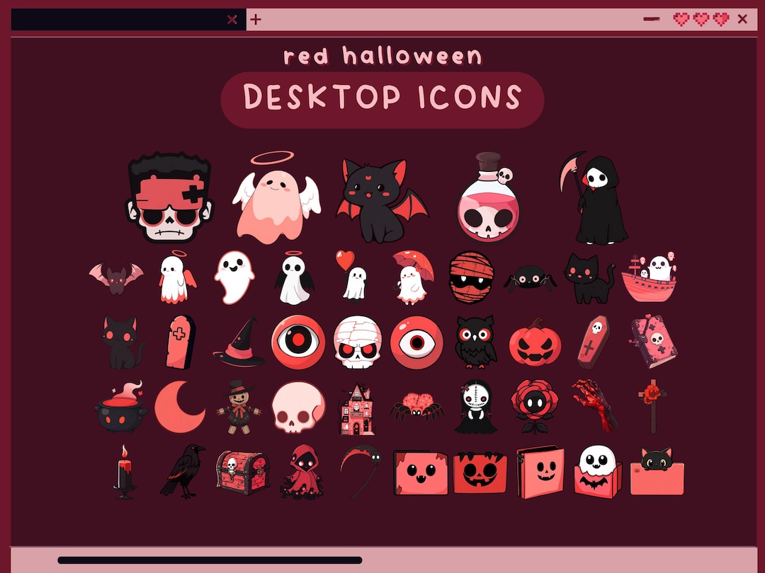 Red Halloween Desktop Icons Cute Desktop Organizer Icon Set Spooky ...