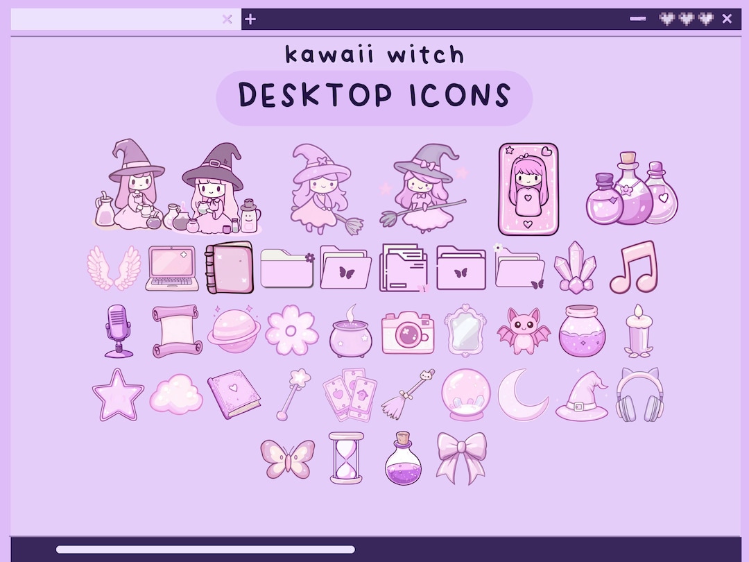Kawaii Witch Desktop Icons Purple Desktop Organizer Icon Set Witchy ...