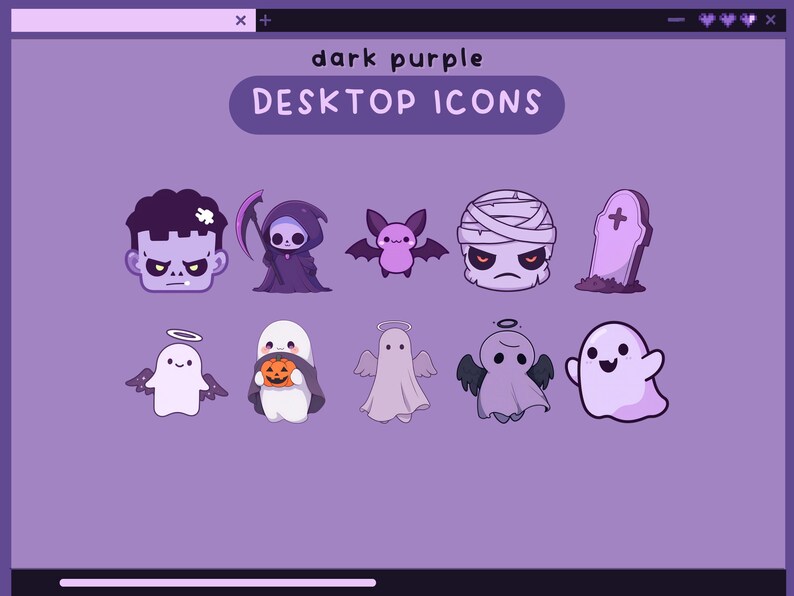 Dark Purple Desktop Icons Aesthetic Halloween Desktop Organizer Icons ...