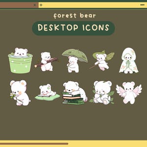Forest Bear Desktop Icons Kawaii Desktop Organizer Icon Set Green ...