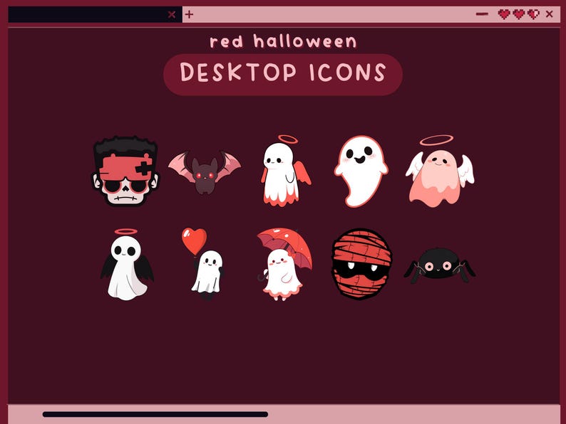 Red Halloween Desktop Icons Cute Desktop Organizer Icon Set Spooky ...