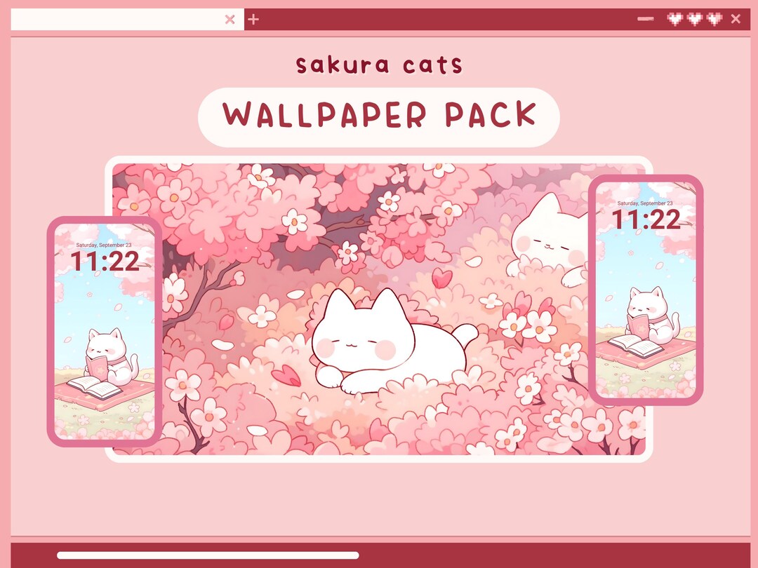 Sakura Cats Pink Wallpaper Cute Aesthetic Pastel Wallpapers Cats Lofi Desktop Wallpaper Kawaii ...