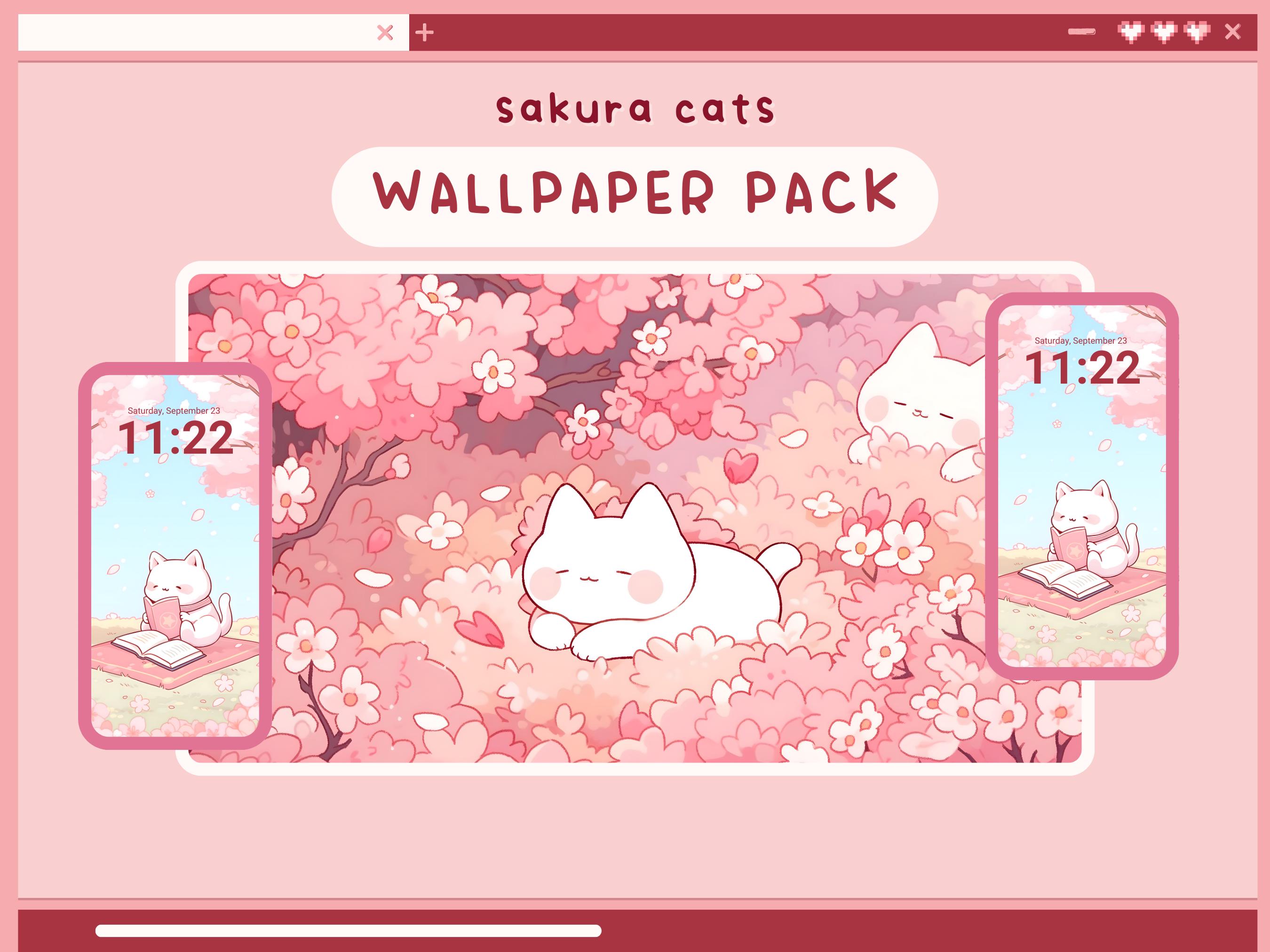 Sakura Cats Pink Wallpaper Cute Aesthetic Pastel Wallpapers Cats Lofi ...