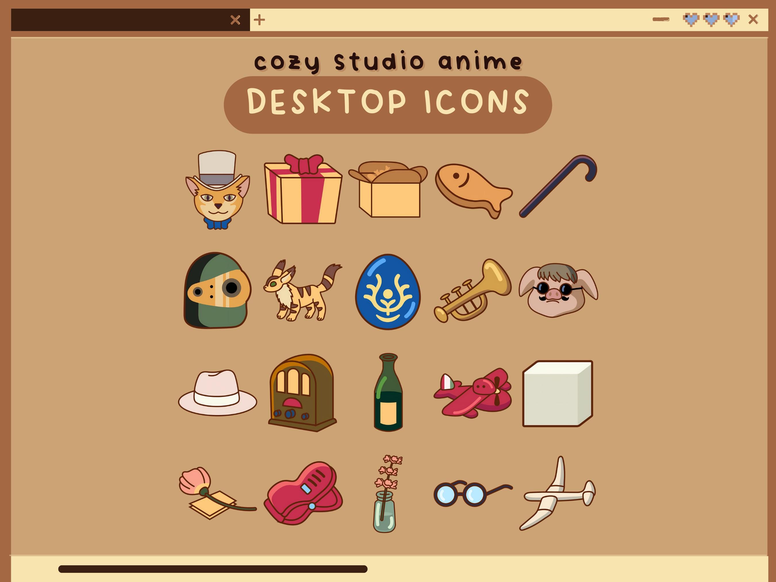 Cozy Studio Anime Desktop Icons Kawaii Desktop Organizer Icon Set Anime ...