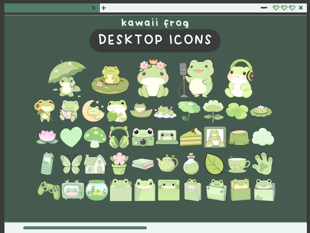 Kawaii Frog Desktop Icons Green Froggy Desktop Organizer Icon Set ...