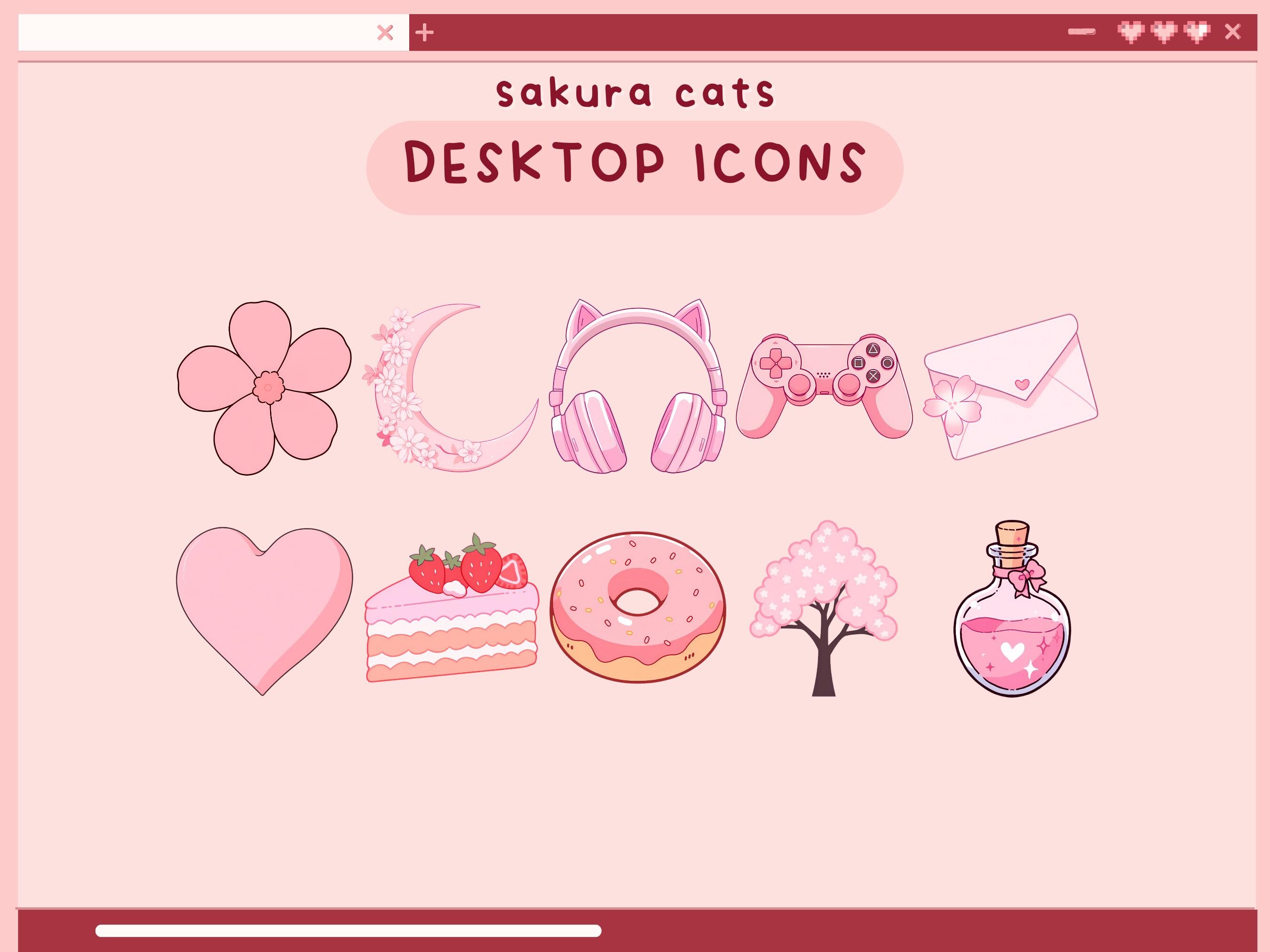 Sakura Cats Pink Desktop Icons Cute Desktop Organizer Icon Set Kawaii Cats Folder Icon Windows ...