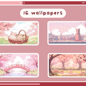 Sakura Cats Desktop Set Wallpapers Icons Folders Pink Cute Desktop Organizer Kawaii Sakura ...