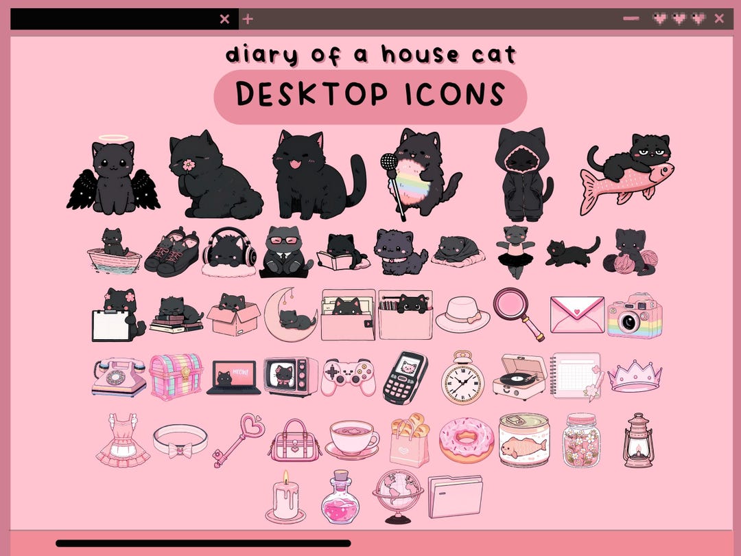 Cozy Cats Pink Desktop Icons Cute Desktop Organizer Icon Set Kawaii ...