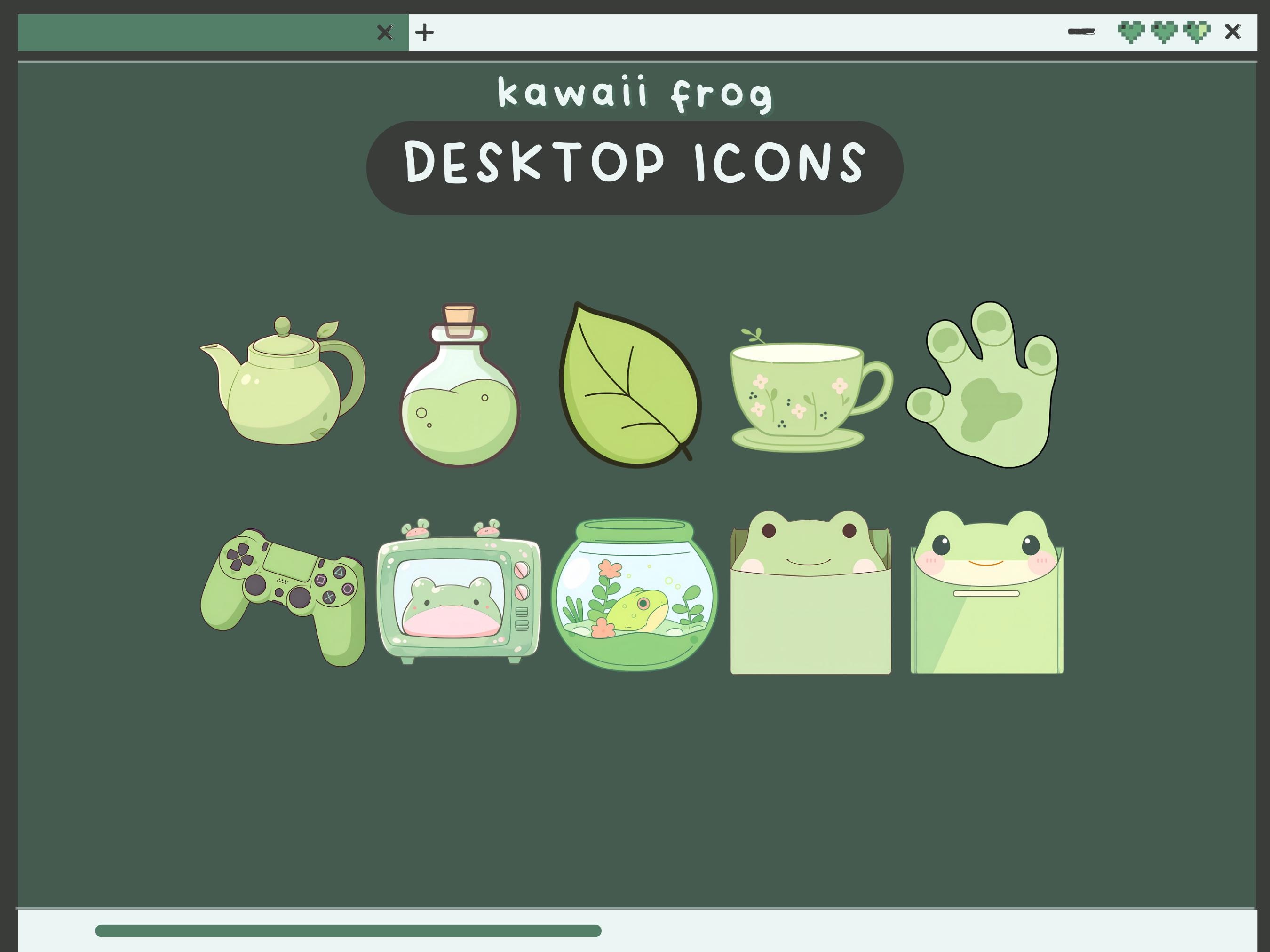 Kawaii Frog Desktop Icons Green Froggy Desktop Organizer Icon Set ...