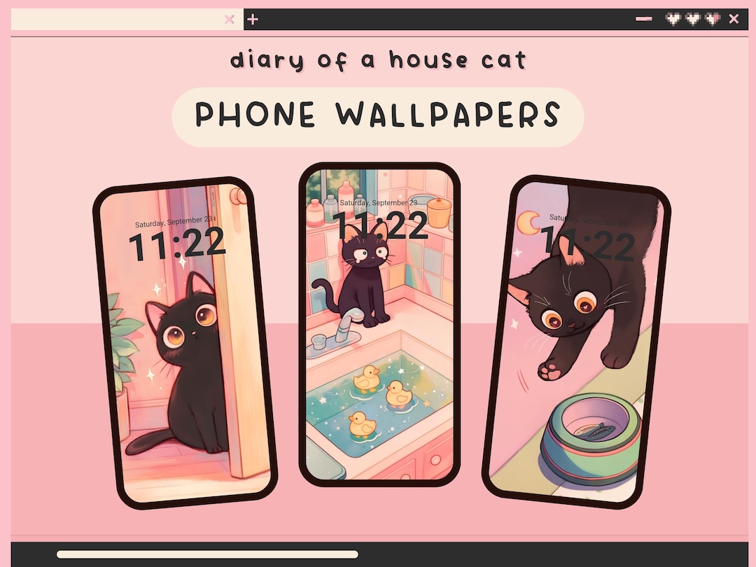 Cozy Cats Phone Wallpapers Pink Cute Cats Kawaii Black Cat Mobile ...