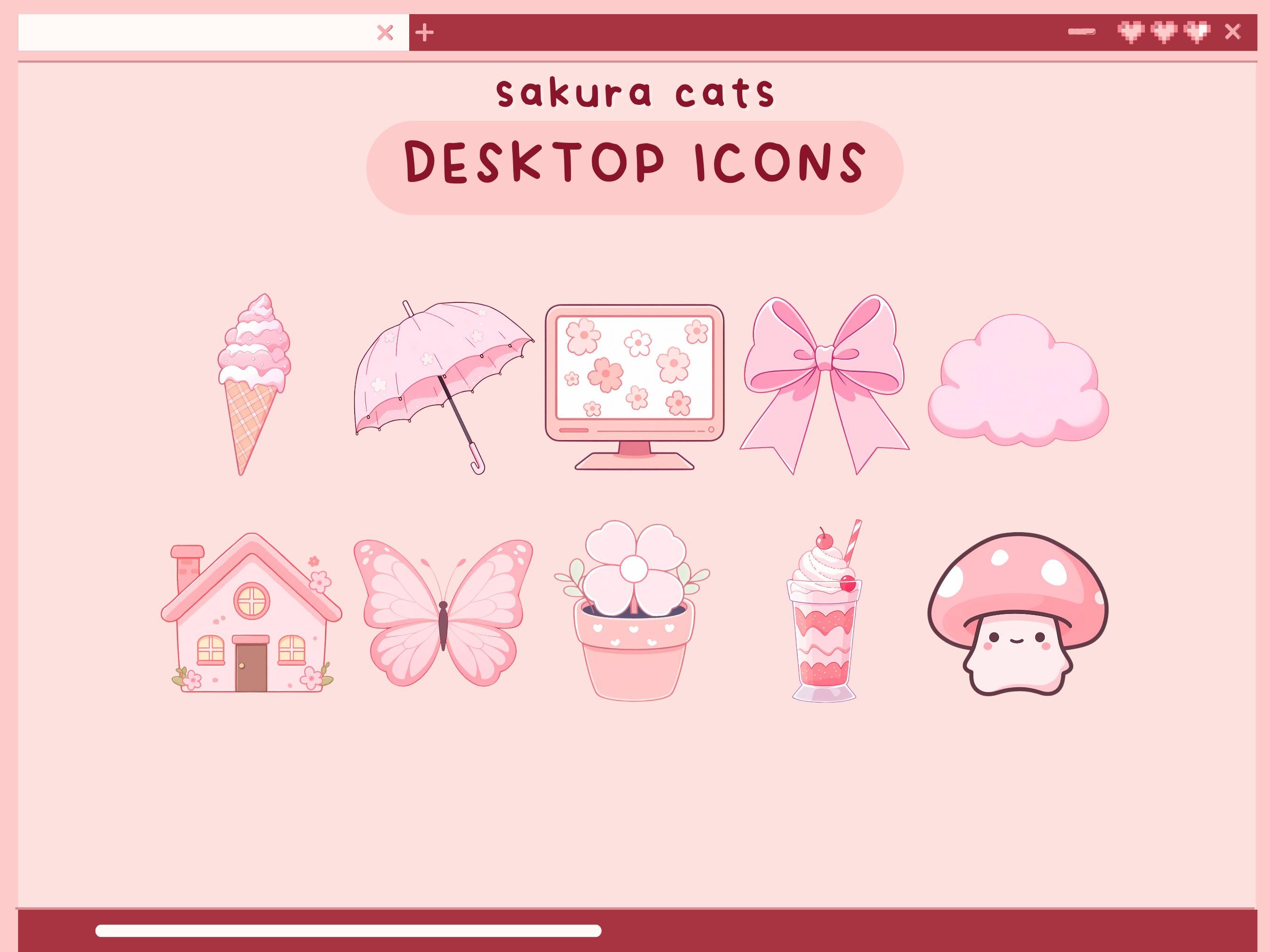 Sakura Cats Pink Desktop Icons Cute Desktop Organizer Icon Set Kawaii Cats Folder Icon Windows ...