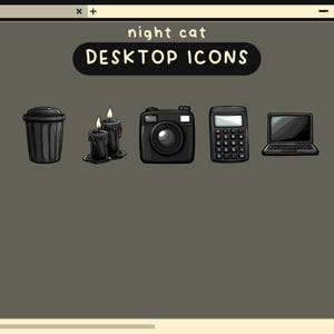 Night Cat Desktop Icons Black Aesthetic Dark Desktop Organizer Icon Set ...