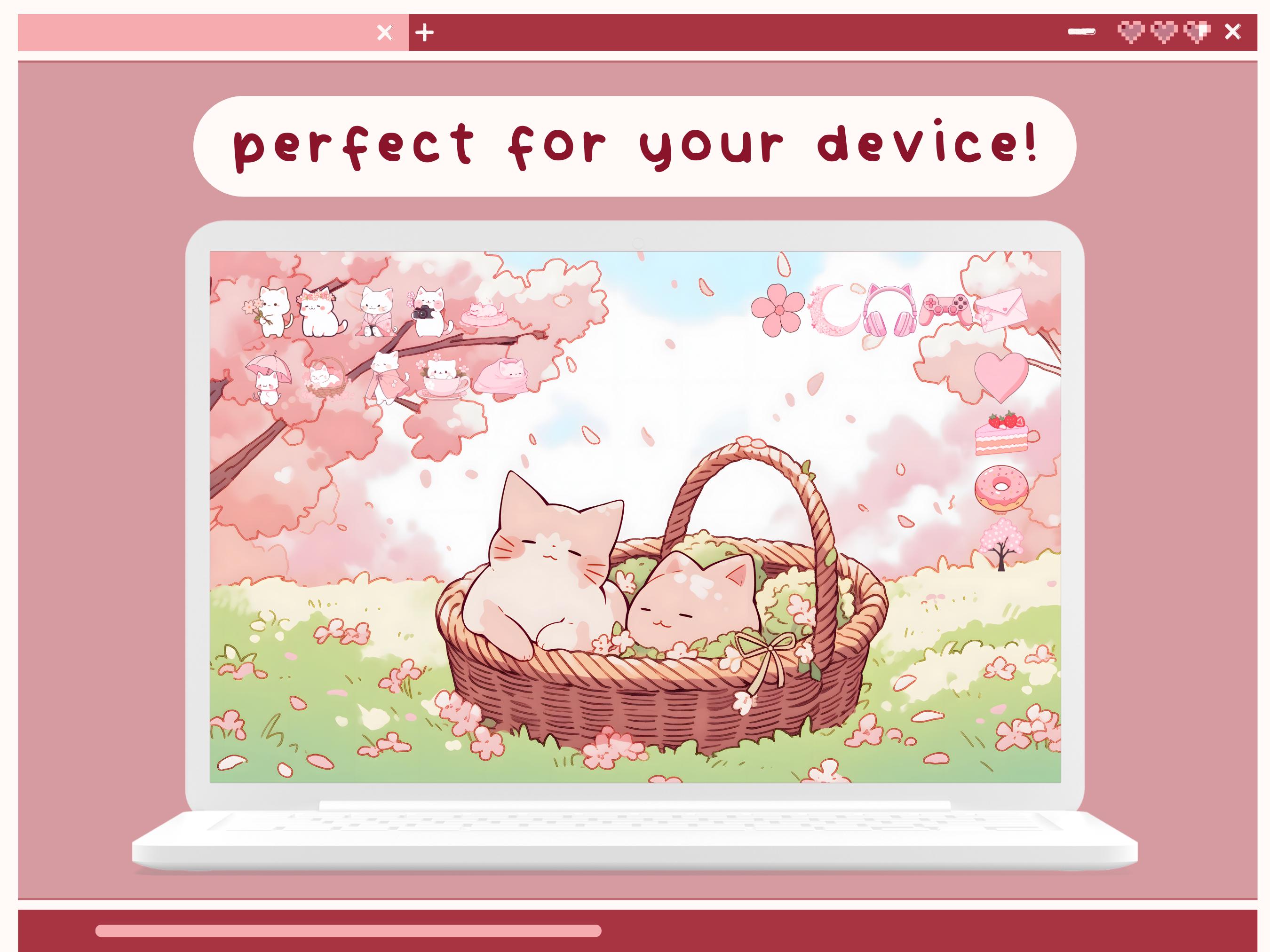 Sakura Cats Pink Desktop Icons Cute Desktop Organizer Icon Set Kawaii Cats Folder Icon Windows ...