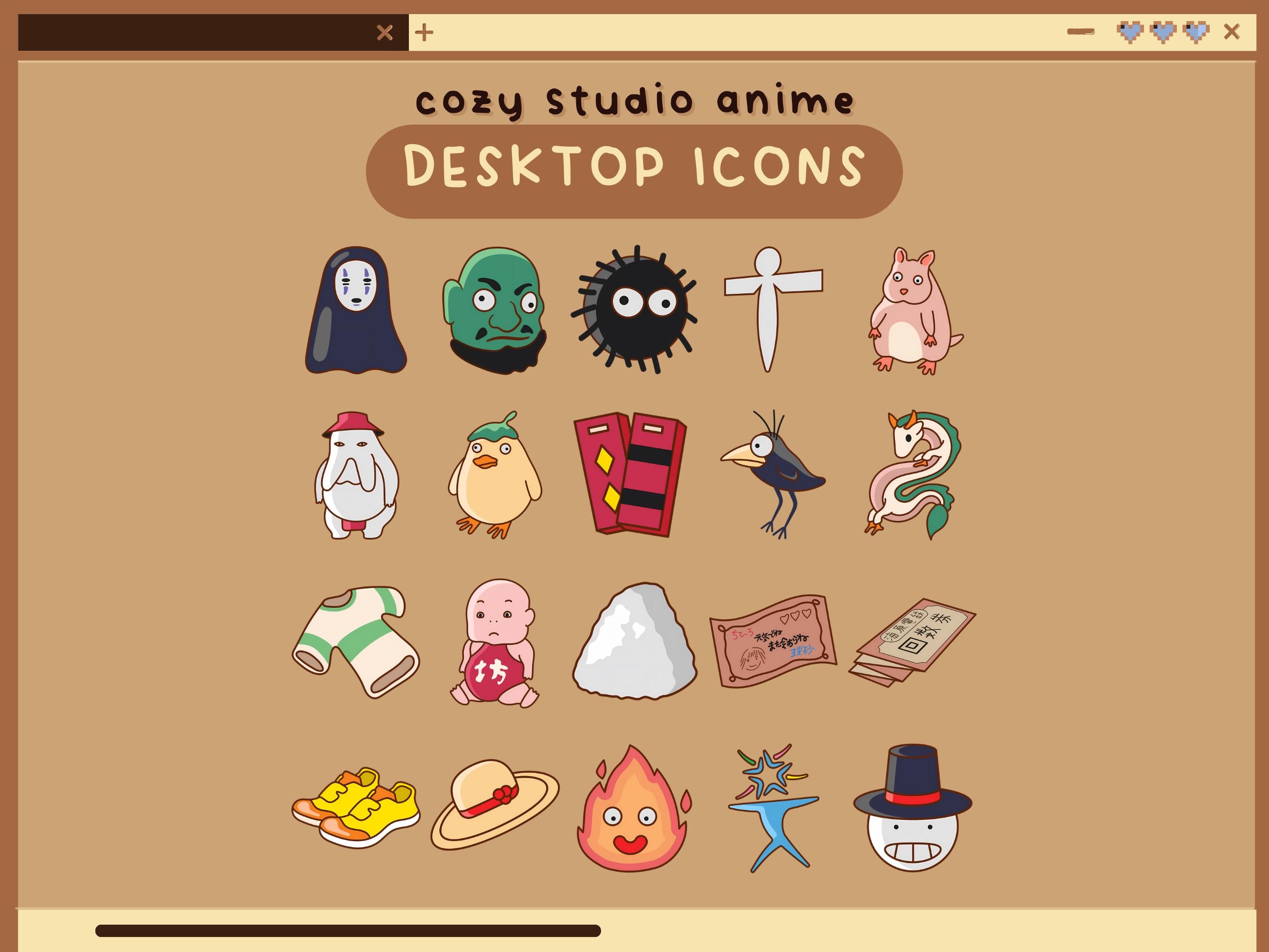 Cozy Studio Anime Desktop Icons Kawaii Desktop Organizer Icon Set Anime ...