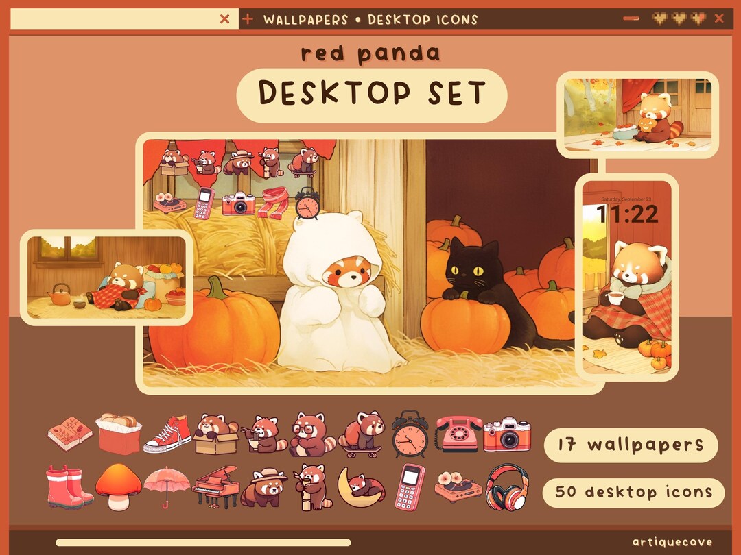 Red Panda Desktop Set Wallpapers Icons Folders Fall Cute Desktop ...