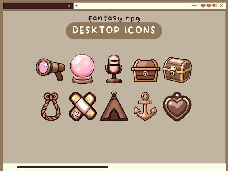 Fantasy Rpg Adventure Desktop Icons Kawaii Desktop Organizer Icons Set ...