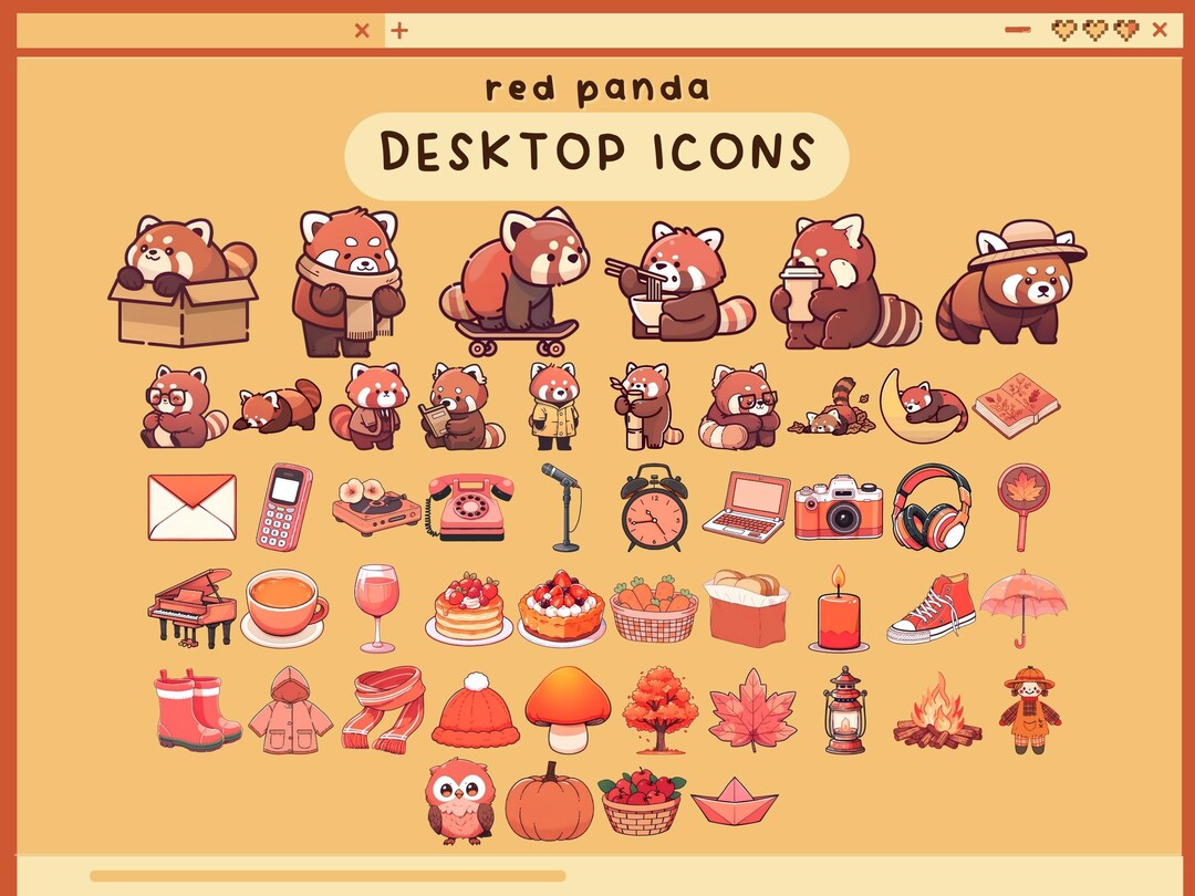Red Panda Desktop Icons Fall Desktop Organizer Icon Set Red Panda ...