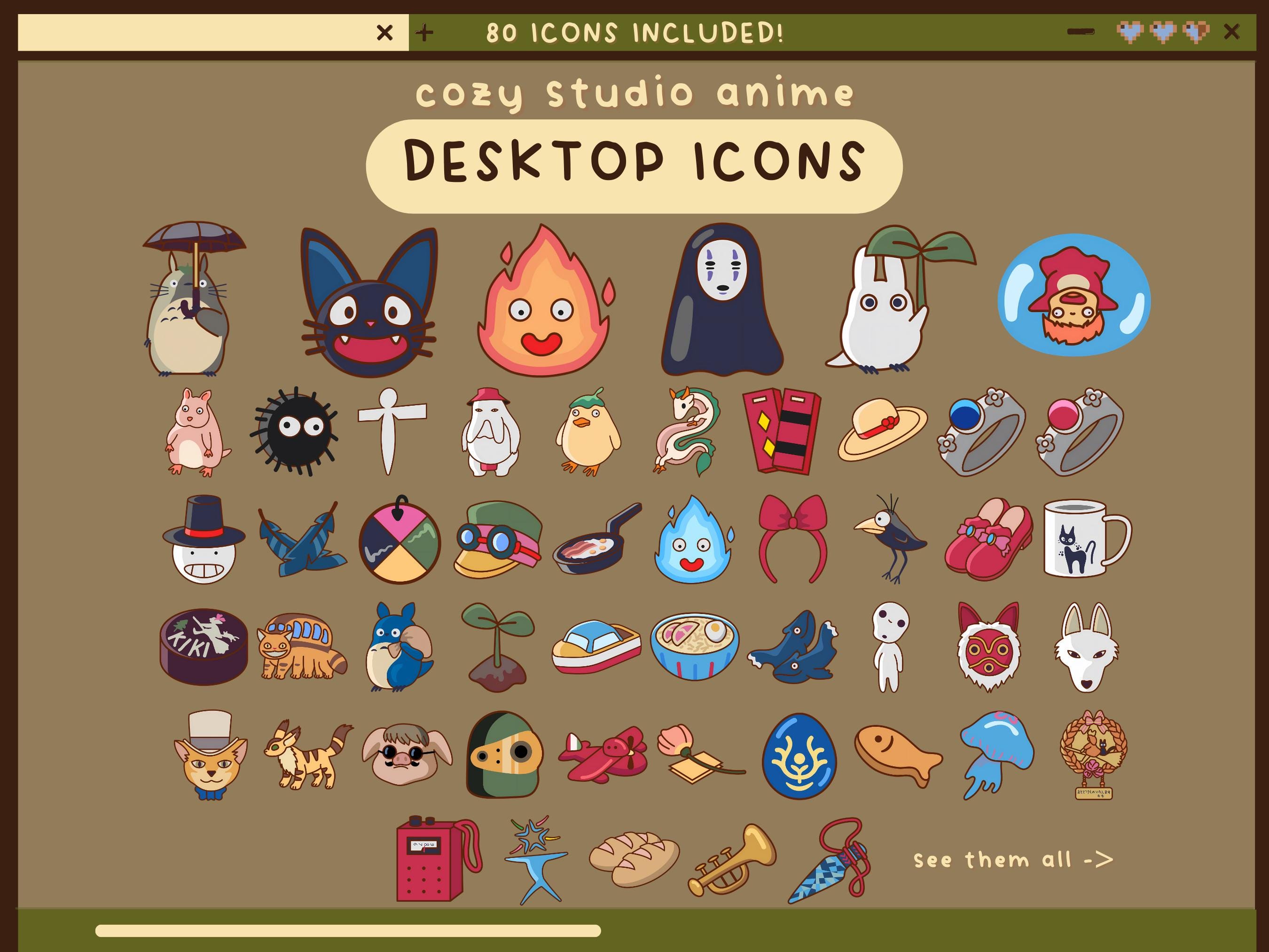 Cozy Studio Anime Desktop Icons Kawaii Desktop Organizer Icon Set Anime ...