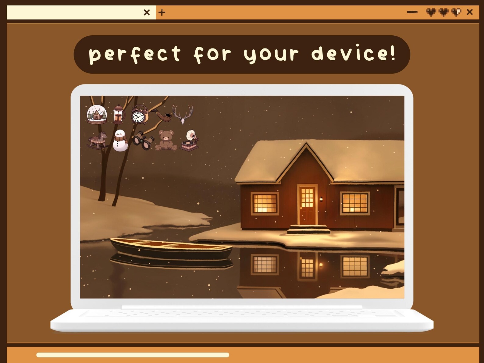 Snowy Cabin Desktop Set Wallpapers Icons Folders Brown Cute Desktop ...
