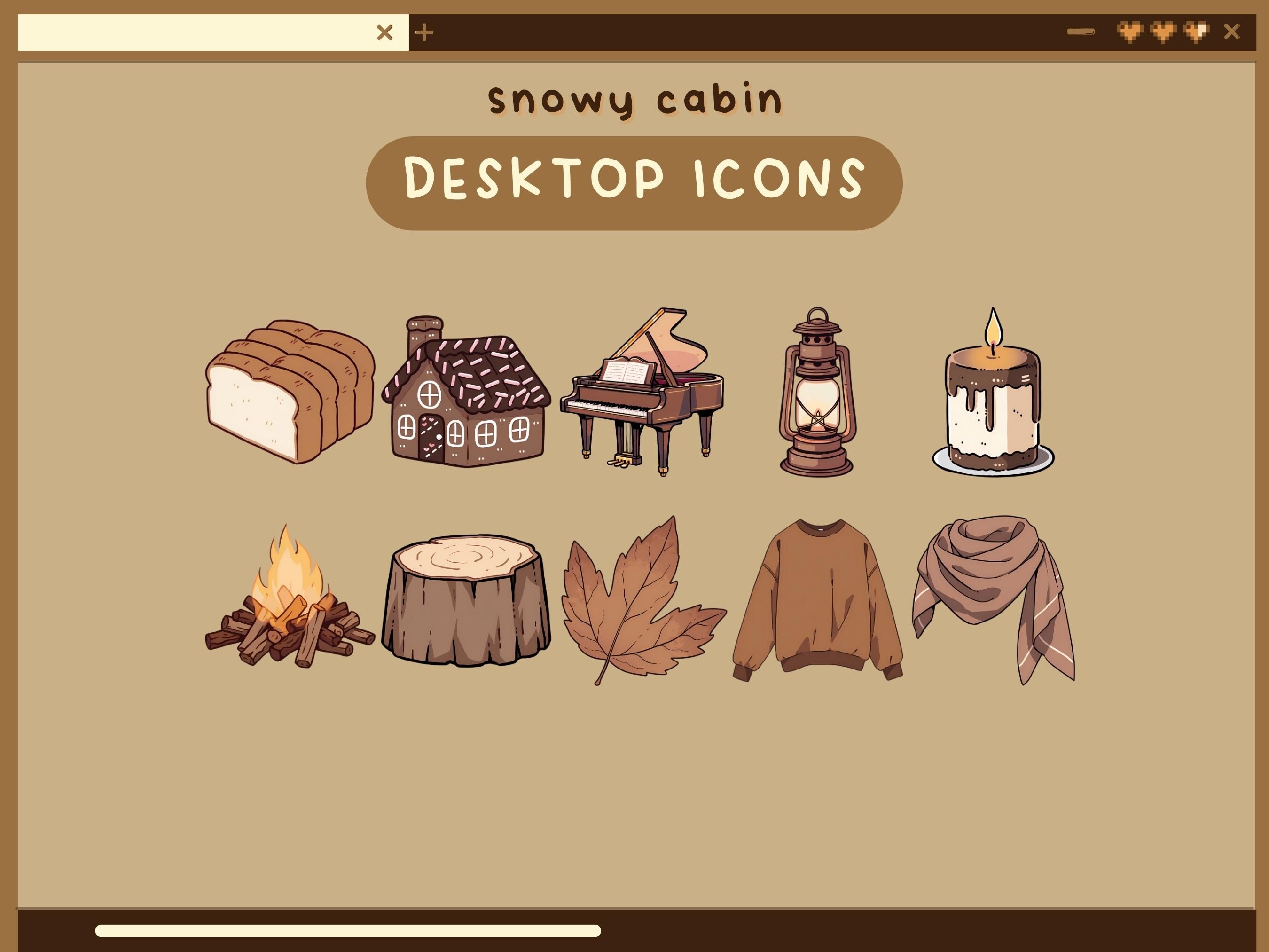 Snowy Cabin Desktop Icons Aesthetic Brown Desktop Organizer Icon Set ...