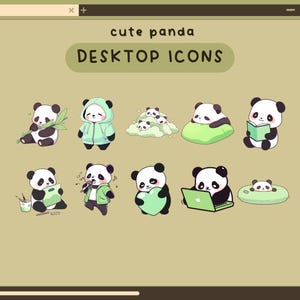 Cute Panda Desktop Icons Kawaii Desktop Organizer Icon Set Green Folder ...