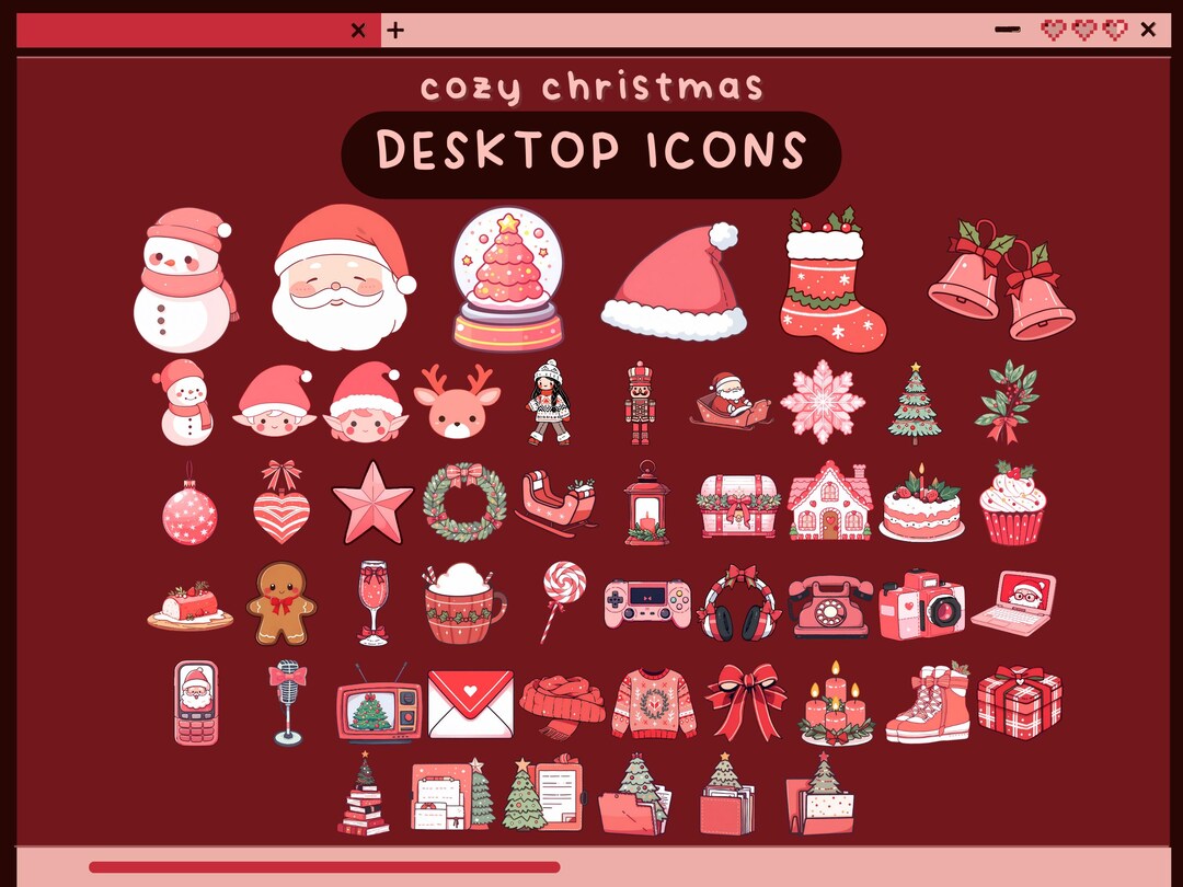 Cozy Christmas Desktop Icons Kawaii Desktop Organizer Icon Set Xmas ...
