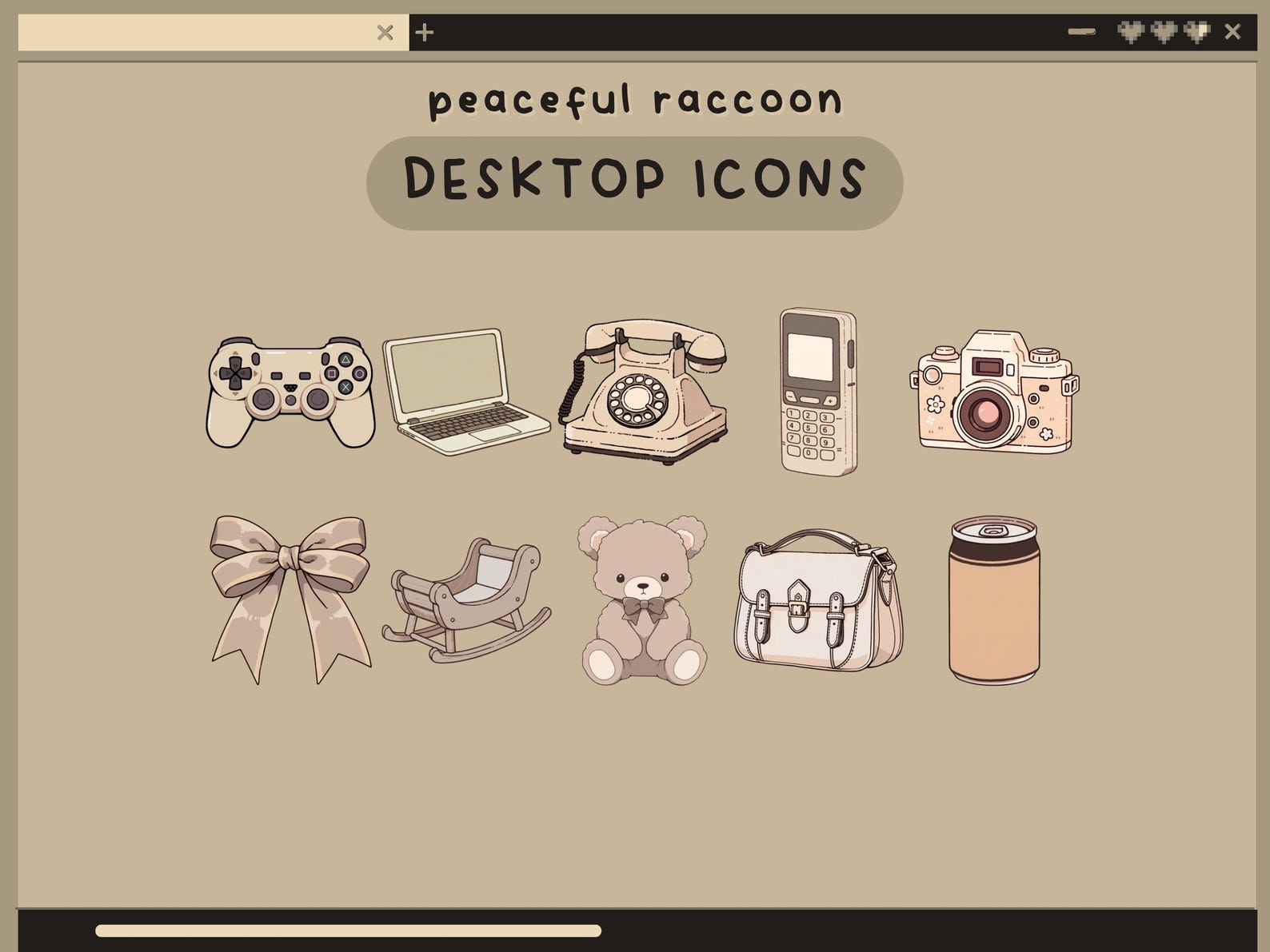 Peaceful Raccoon Desktop Icons Cozy Desktop Organizer Icon Set Beige ...