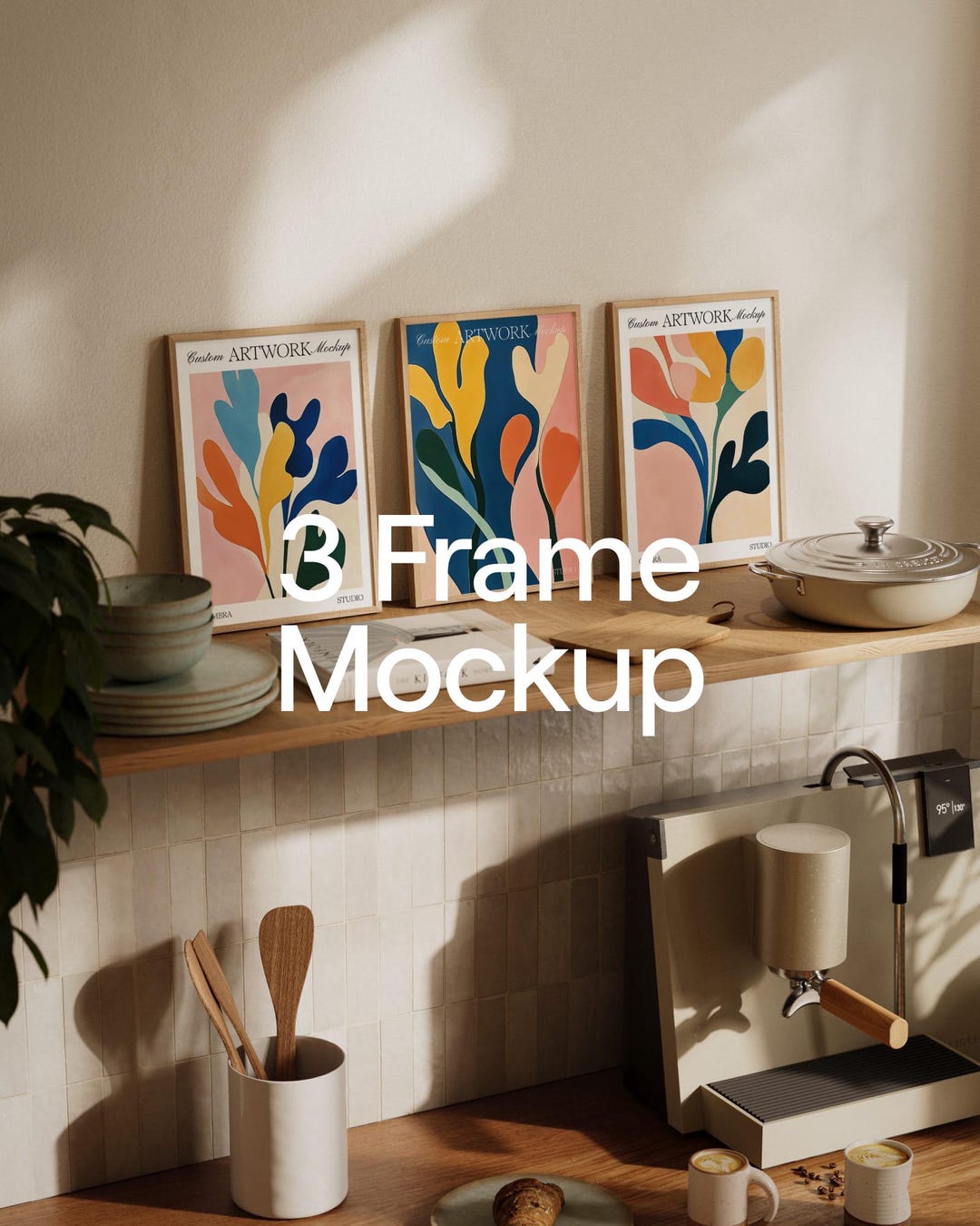 3 Frames Kitchen Mockup Close up Wood Frames Mock up for Photoshop DIN ...