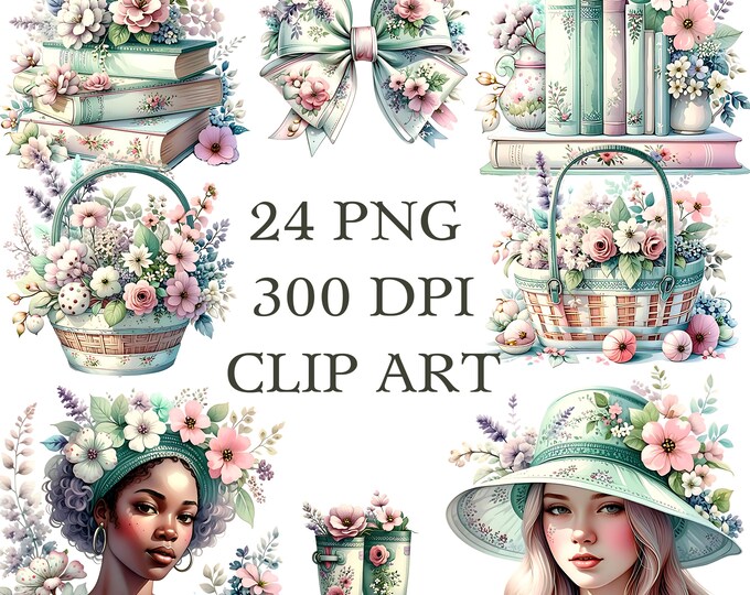 Cottagecore Bookish Clipart Set, Cozy Garden Tea Books PNG, Cute ...