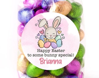 Girls Pink Easter Sticker Cute Bunny With Easter Egg Pink and Purple ...
