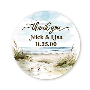 Ocean Beach Stickers, Personalized Watercolor Ocean Waves Wedding Favor ...