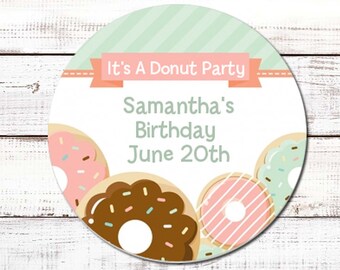 Personalized Glossy Donut Birthday Party Favor Labels Doughnut Favor ...