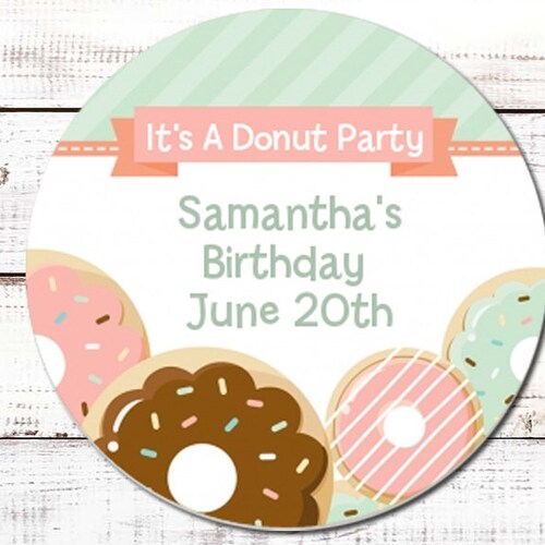 Personalized Glossy Donut Birthday Party Favor Labels | Etsy