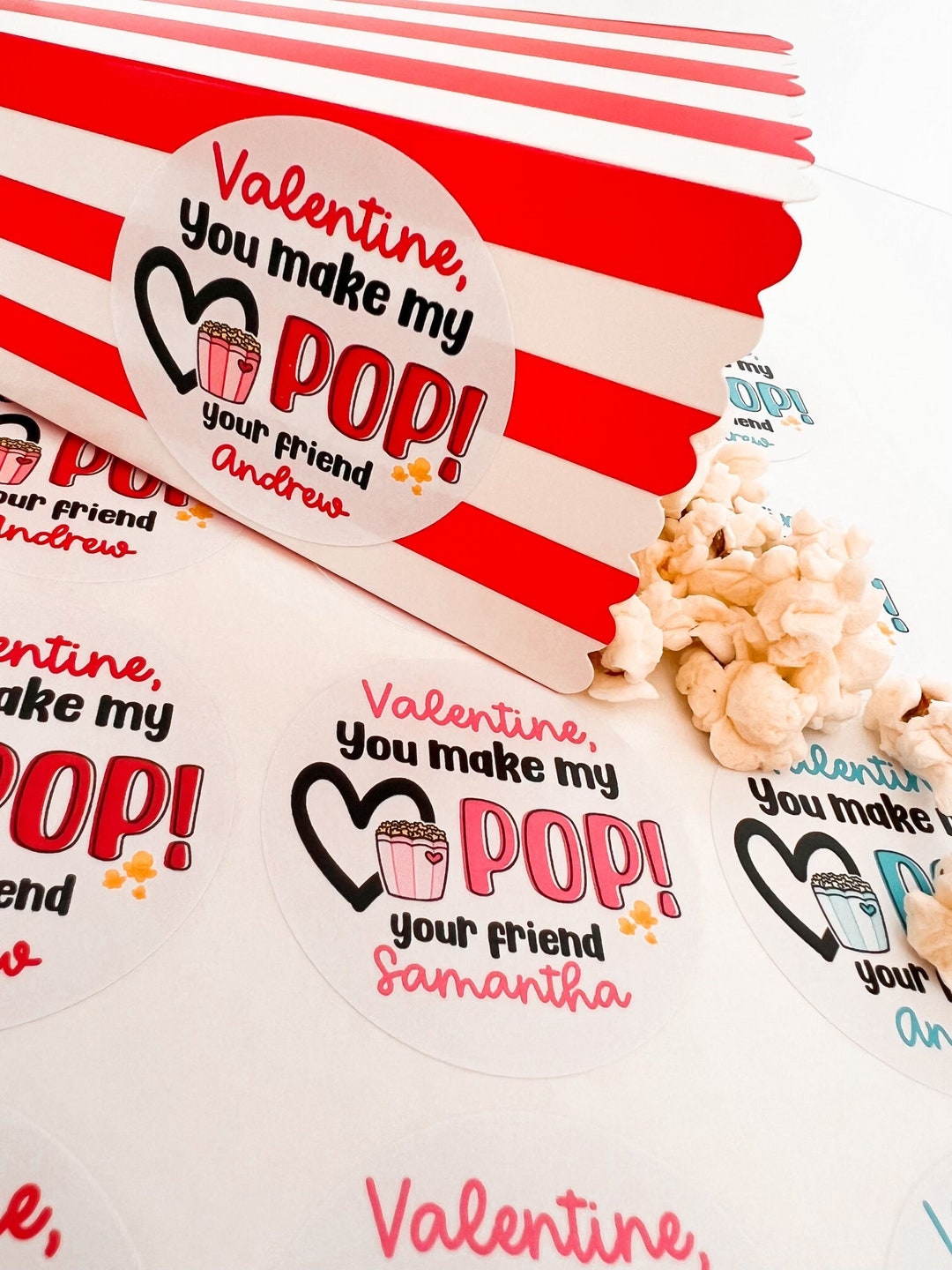 You Make My Heart Pop Valentines Day Stickers - Personalized Popcorn ...
