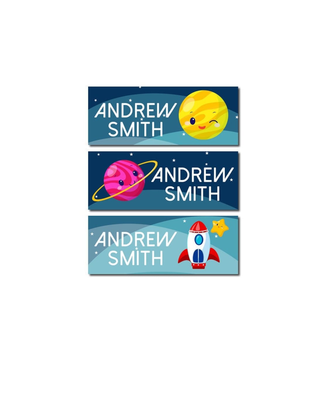 Outer Space Rocketship Name Labels, Name Tag Stickers, Waterproof ...