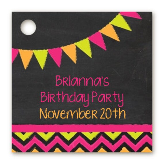 Birthday Girl Chalk Chevron Design - Birthday Party Custom Favor Tags ...