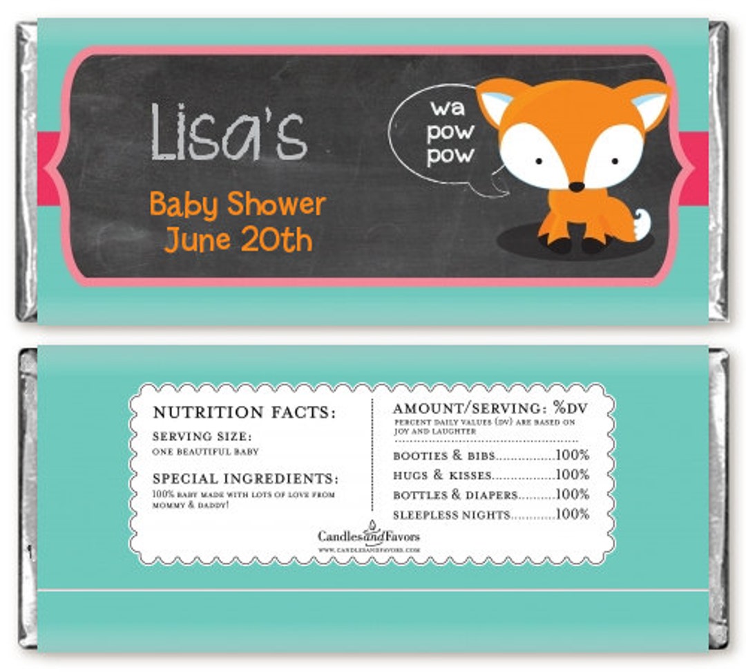 12 Fox and Friends Baby Shower Candy Bar Wrappers Personalized Custom ...