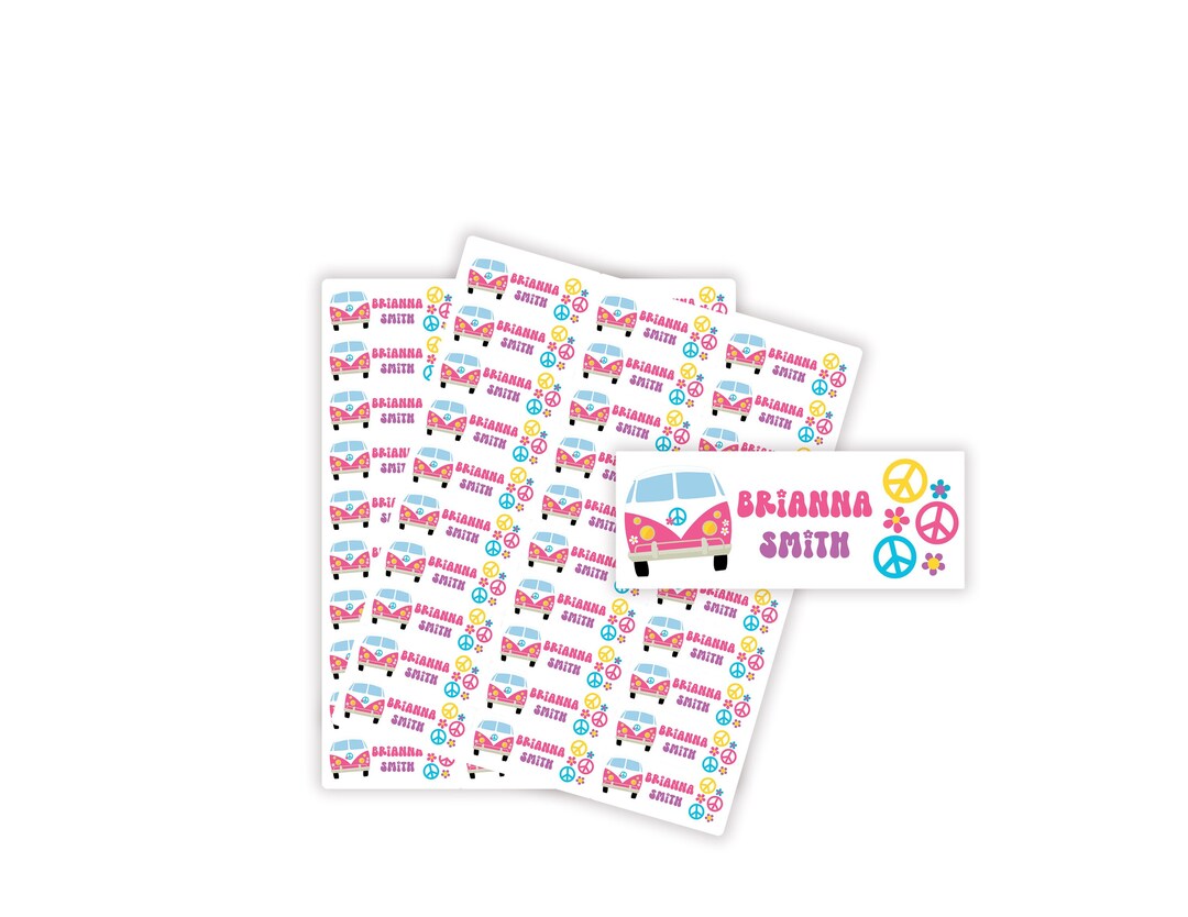 Groovy Peace Name Labels, Name Tag Stickers, Waterproof Labels for Kids ...