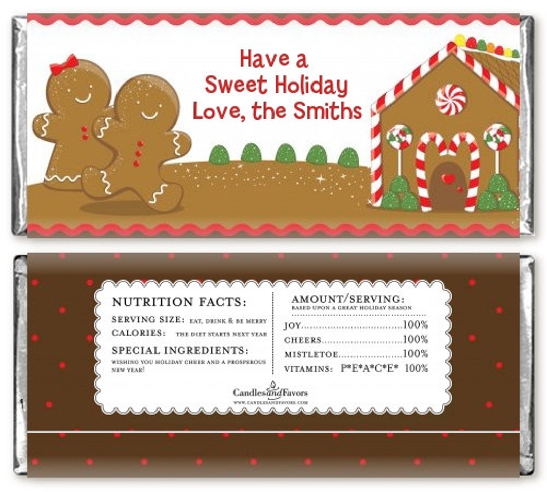 12 Gingerbread House Party Christmas Candy Bar Wrappers Personalized ...