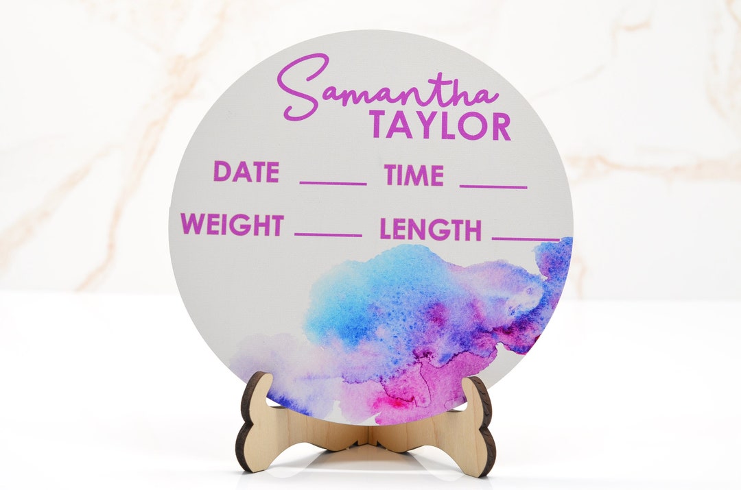 Watercolor Pink Birth Announcement Sign for Hospital, Personalized Baby ...