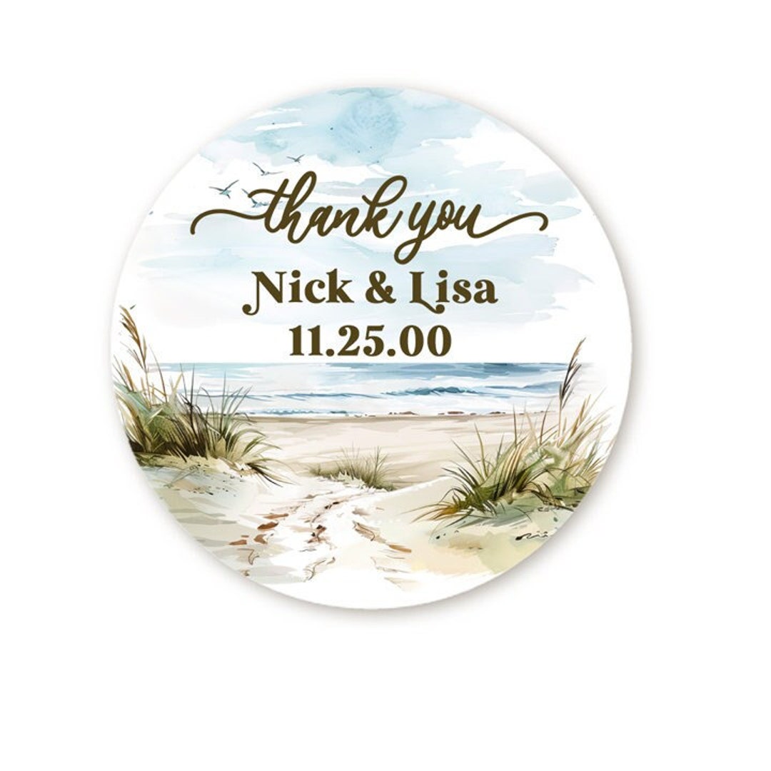 Ocean Beach Stickers, Personalized Watercolor Ocean Waves Wedding Favor ...