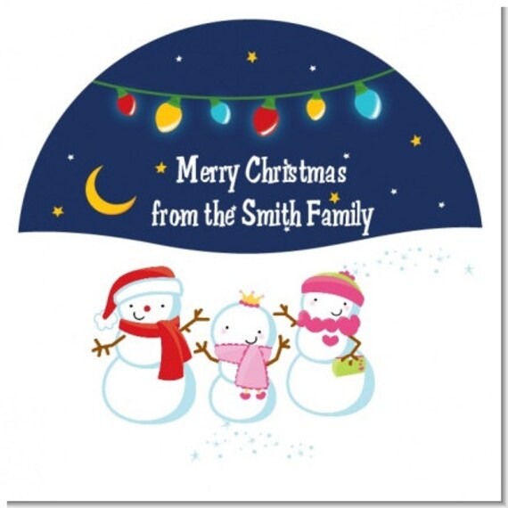 snowman-family-with-lights-personalized-round-christmas-sticker