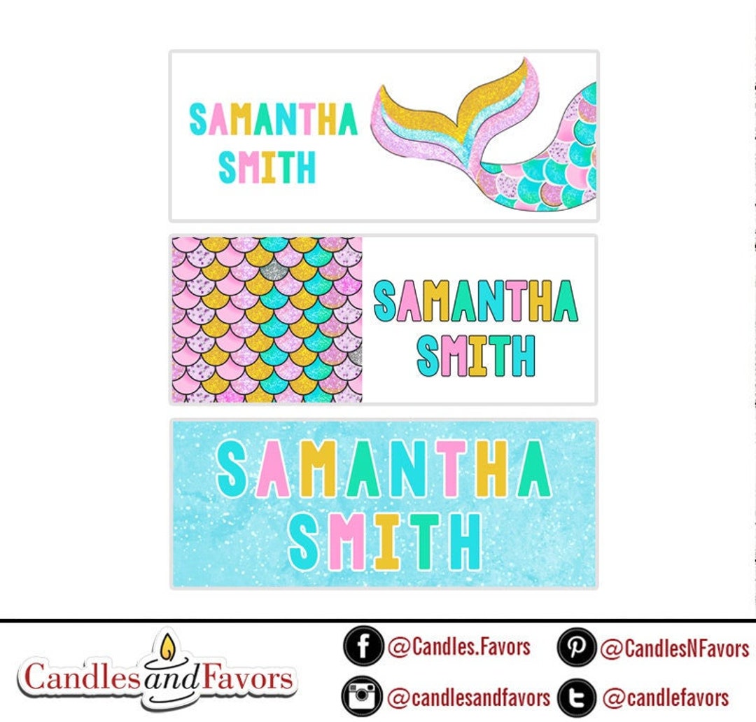 Mermaid Name Labels, Name Tag Stickers, Waterproof Labels for Kids ...