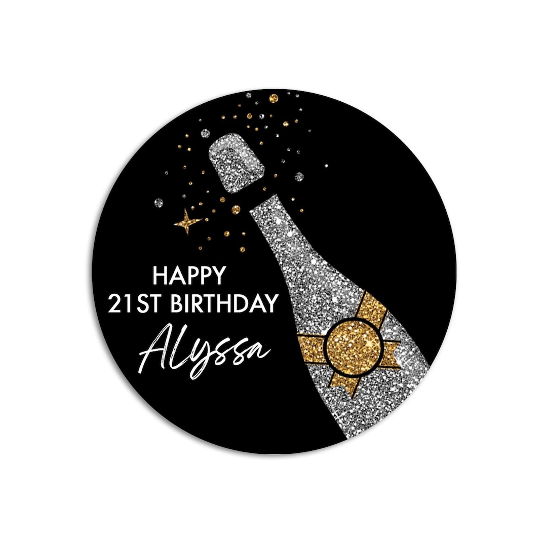 Champagne Bottle Gold Glitter Bridal Shower Stickers, Thank You ...