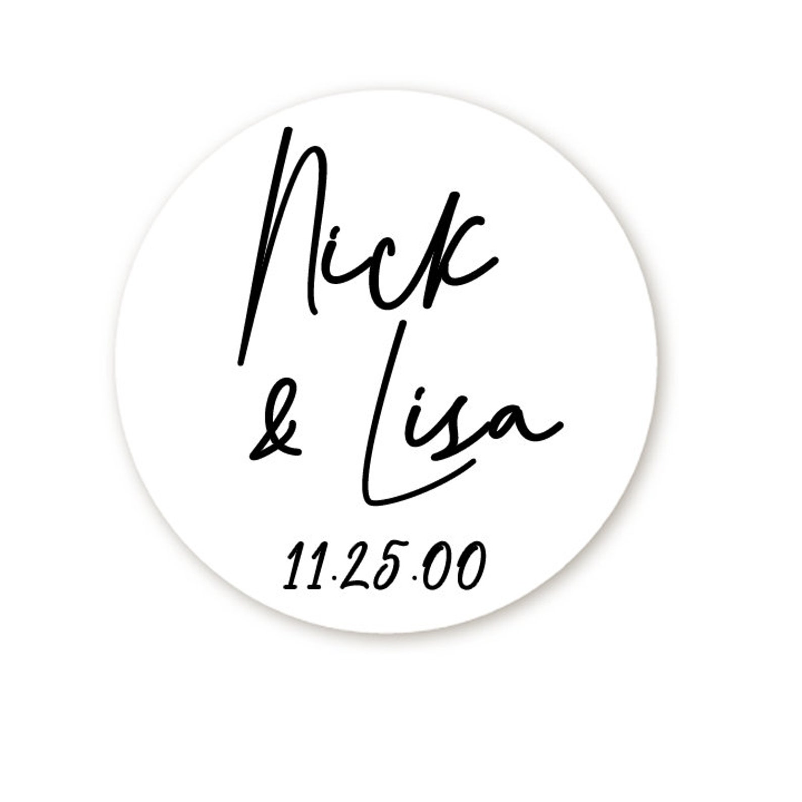 Wedding Couple Name Date Sticker, Personalized Modern Script Wedding ...